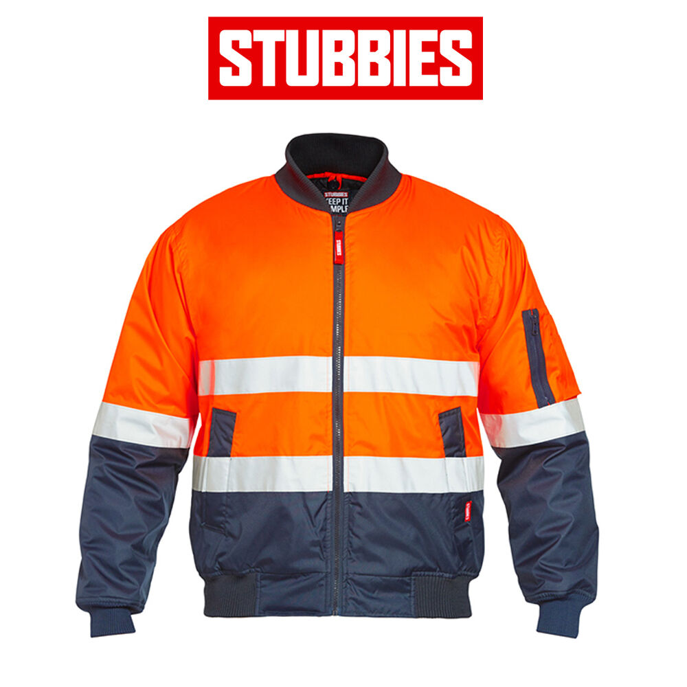 Mens Stubbies Two Tone Quilted Flying Jacket Pilot w/ Hoop Bomber Hi-V ...