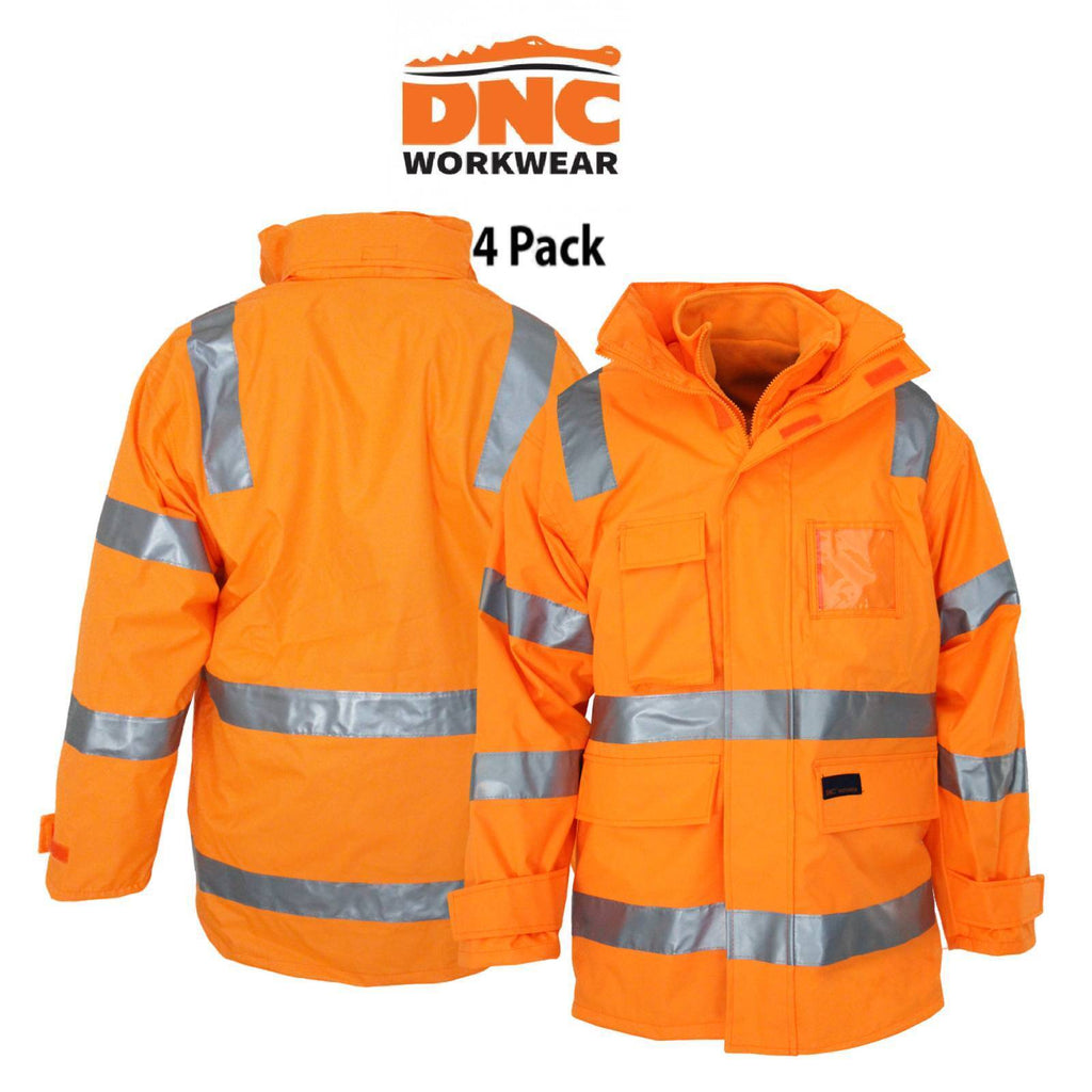 DNC Mens 4 Pack HiVis 6 in 1 VIC Rail Reversible Waterproof Rain Jacke ...