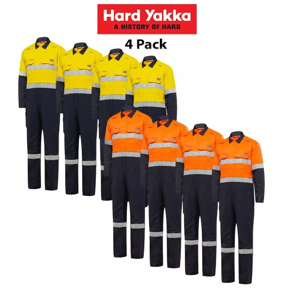 Hard Yakka Mens 4 Pack SheildTec Coverall Taped Hi-Vis Safety Overall ...
